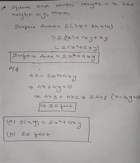 solved consider a closed rectangular box with a square base with side