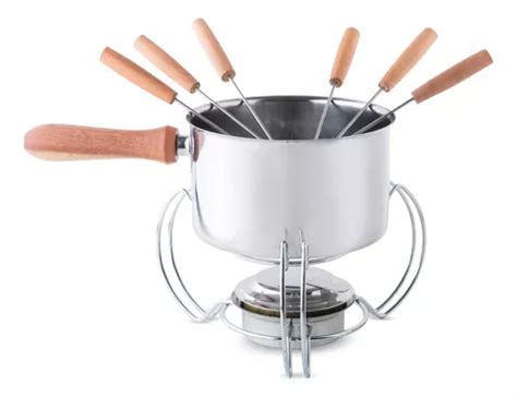 Fondue Acero Inoxidable Con Mango Calentador Y Pinches Mercadolibre