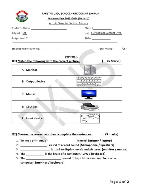 Grade 2 Assignment 2 Pdf Computer Keyboard Computer Monitor