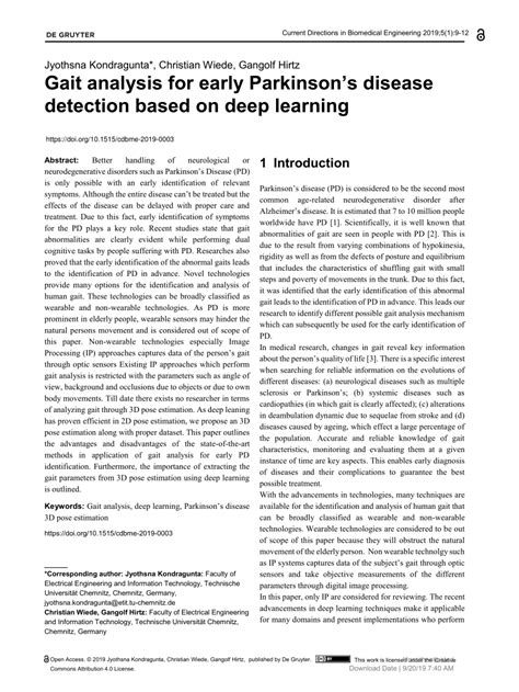 Pdf Gait Analysis For Early Parkinsons Disease Detection Based On