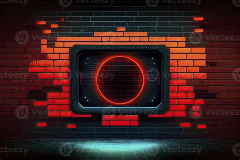 Abstract Background Of Sci Fi Hud Ui Neon Frame On Brick Wall 21815292
