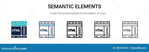 Semantisch Elementenpictogram In Gevulde Dunne Lijnoverzicht En