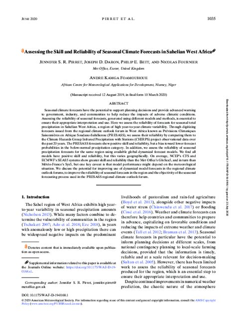 Pdf Assessing The Skill And Reliability Of Seasonal Climate Forecasts