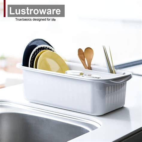 Lustroware 日本岩崎長型雙層碗盤瀝水籃附蓋 Pchome 24h購物