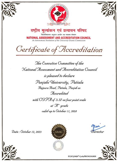 Punjabi University Patiala Higher Education Institute Naac A