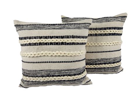 decorative throw pillow black beige tan stuffed rope stripped texture