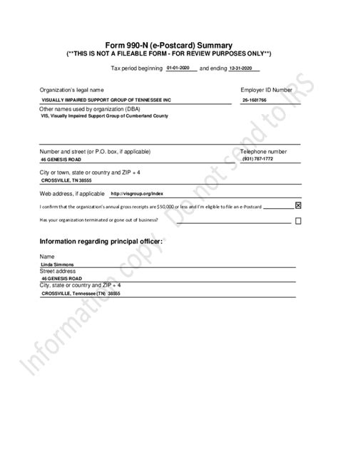 Fillable Online 2020 Form 990 N E Postcard Approval Fax Email Print Pdffiller