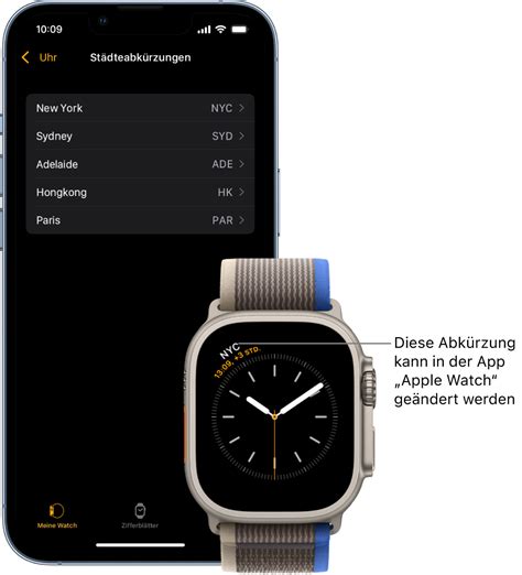Verwenden der App „Weltuhr“ auf der Apple Watch Ultra zum Anzeigen der ...