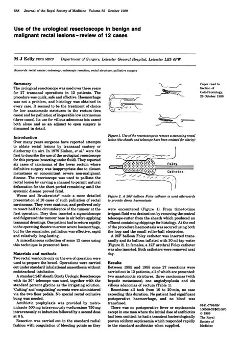 Pdf Use Of The Urological Resectoscope In Benign And Malignant Rectal