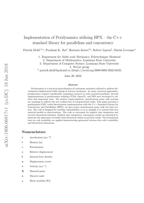 Pdf Implementation Of Peridynamics Utilizing Hpx The C Standard