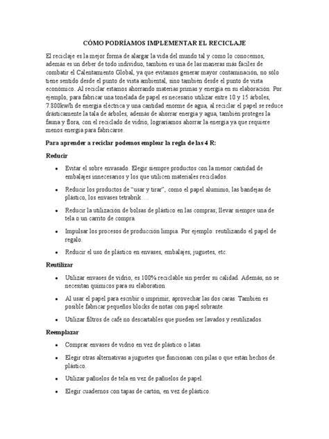 Análisis De Cómo Podríamos Implementar El Reciclaje Pdf Reciclaje Residuos