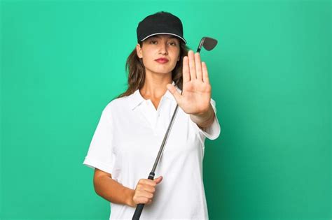 Premium Photo Standing With Outstretched Hand Showing Stop Sign
