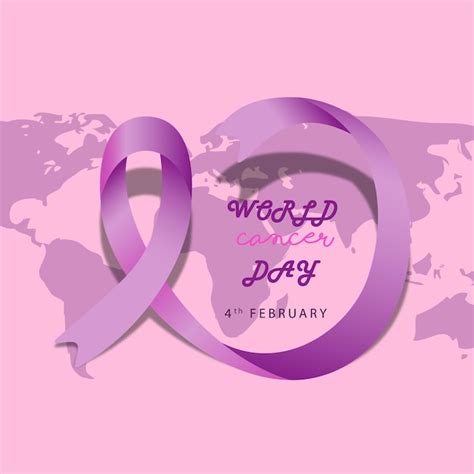 Cinta Del Día Mundial Del Cáncer Degradado En El Mapa Mundial Vector