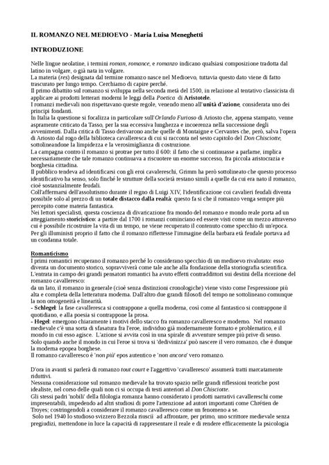 Meneghetti Il Romanzo Nel Medioevo Appunti Di Filologia Germanica