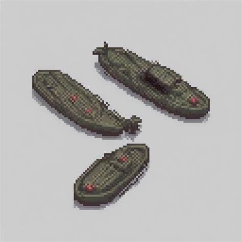 Three Pixel Art Submarines On A Gray Backdrop Premium AI Generated Image