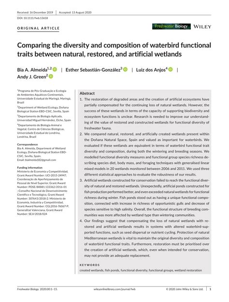 Pdf Comparing The Diversity And Composition Of Waterbird Functional