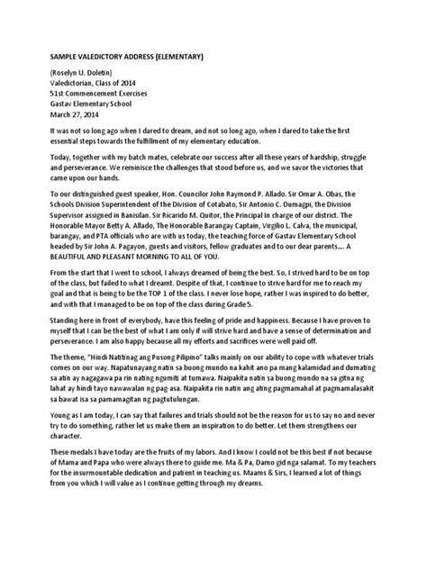 Sample Valedictory Address Pdf Educational Stages Human Nature