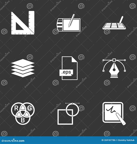 Design And Drawing Tools Set Black Background Stock Vector