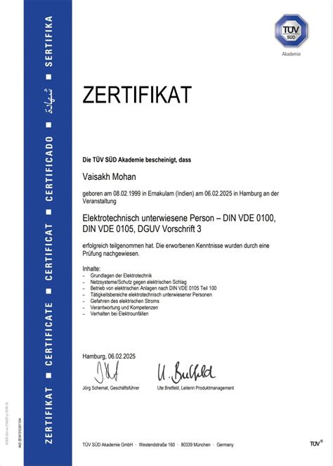 Electricalengineering Certification Safetyfirst Tüvsüd… Vaisakh Mohan