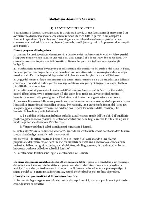 Glottologia Riassunto Saussure Sintesi Del Corso Di Glottologia