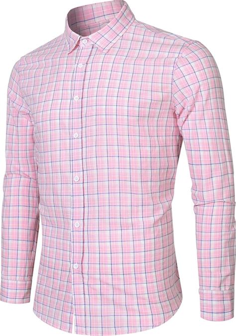 Elegancity Mens Shirts Long Sleeve Checked Smart Casual Cotton Business