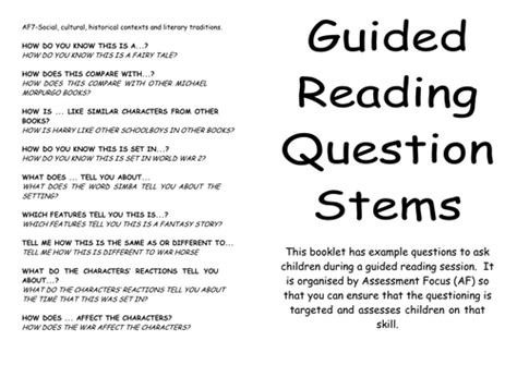 Guided Reading Question Stems Teaching Resources