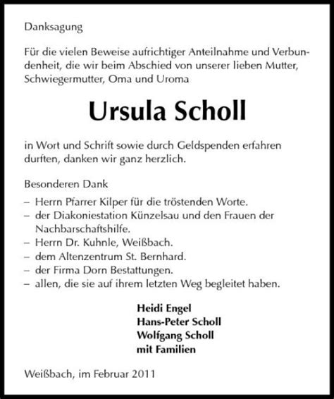 Traueranzeigen Von Ursula Scholl Trauerundgedenken De