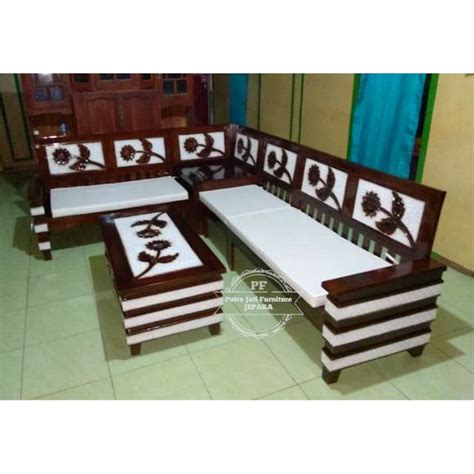 Jual Kursi Sudut Kayu Jati Plus Busa Matras Dudukan Set Meja Kursi