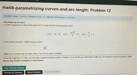 solved hw08 parametrizing curves and arc length problem 12