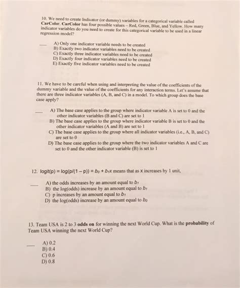 Solved 10 We Need To Create Indicator Or Dummy Variables
