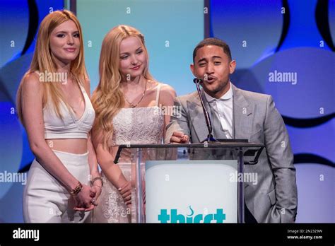 From Left Bella Thorne Dove Cameron And Tahj Mowry Speak Onstage