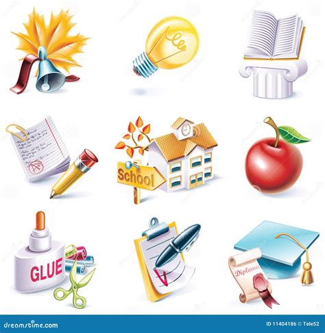 Conjunto Del Icono Del Estilo De La Historieta Del Vector Parte 25 Escuela Ilustración del