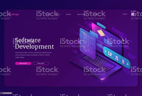 Software Development Coding Isometric Landing Stock Illustration
