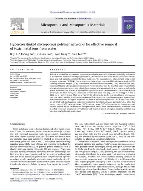 Hypercrosslinked Microporous Polymer Networks For Effective