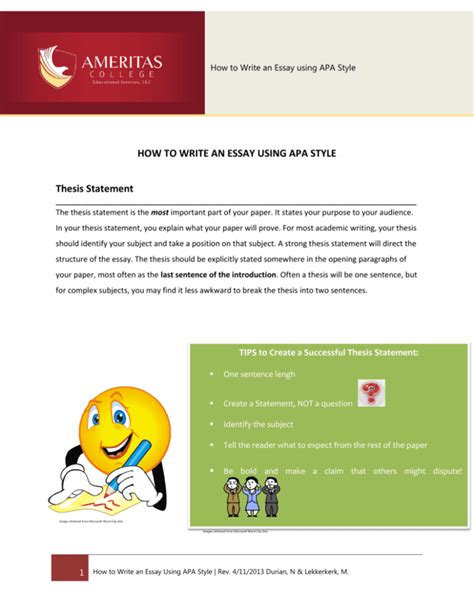 HOW TO WRITE AN ESSAY USING APA STYLE Thesis Statement