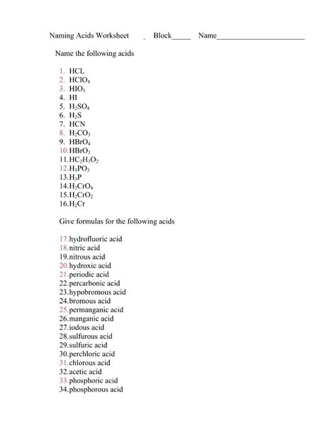 Naming Acids Theworksheets Com Worksheets Library