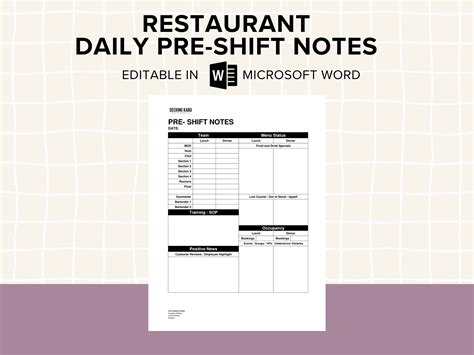 Restaurant Daily Pre Shift Notes Foh And Boh Chefs Waiters Cafe