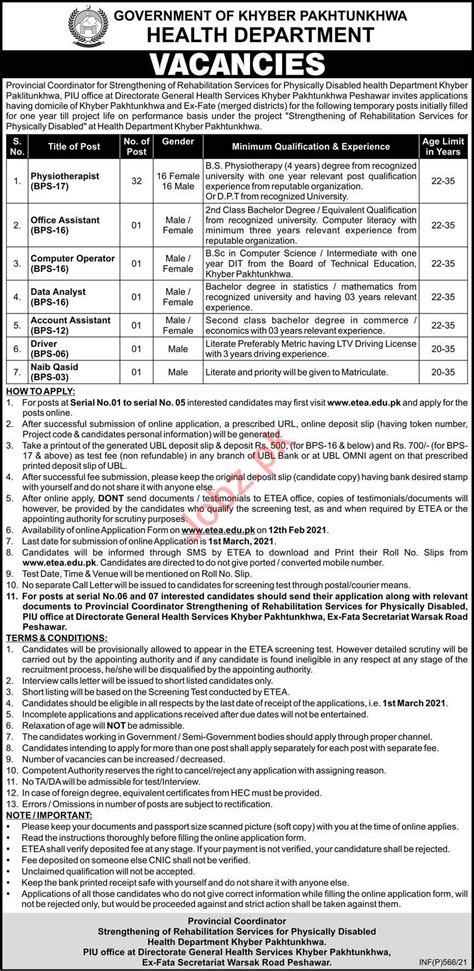 Health Department Kpk Jobs 2021 For Physiotherapist 2025 Job