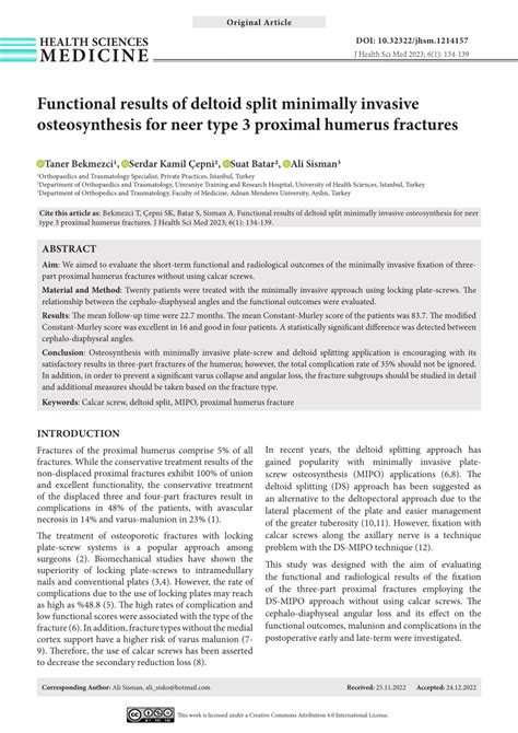 Pdf Functional Results Of Deltoid Split Minimally Invasive