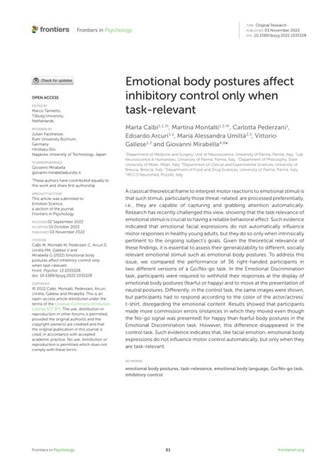 PDF Emotional Body Postures Affect Inhibitory Control Only When Task