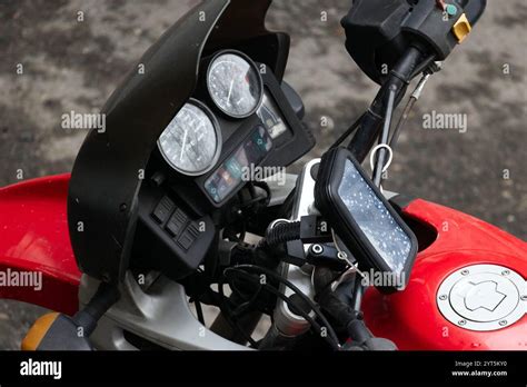 Red Sport Bike Dashboard With Analog Speedometer Tachometer Odometer
