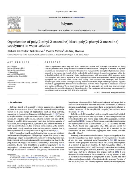 Pdf Organization Of Poly 2 Ethyl 2 Oxazoline Block Poly 2 Phenyl 2 Oxazoline Copolymers In