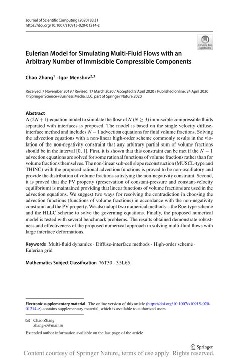 Eulerian Model For Simulating Multi Fluid Flows With An Arbitrary Number Of Immiscible
