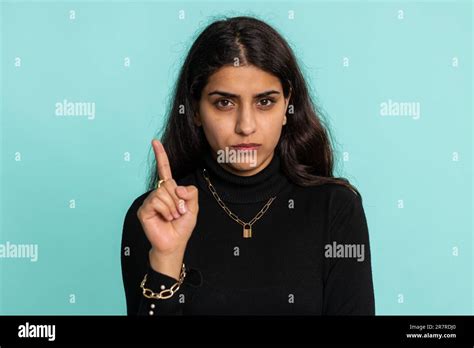 Indian Pretty Woman Shakes Finger And Saying No Be Careful Scolding