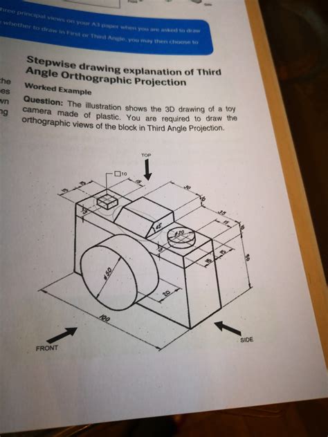 Stepwise Drawing Explanation Of Third Angle Orthographic Projection Work