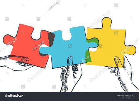 Hands Holding Colorful Pieces Puzzle Vector Stock Vector Royalty Free