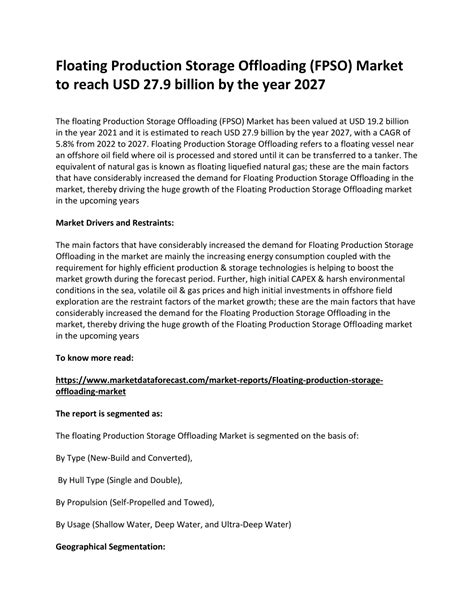 Ppt Floating Production Storage Offloading Fpso Market Powerpoint