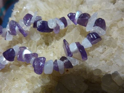 Bracelet En Pierre De Lune Et Amethyste Bijoux Minéraux De Gaia