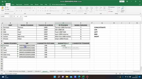 Rumus Excel Concatenate Len Left Mid Right Youtube