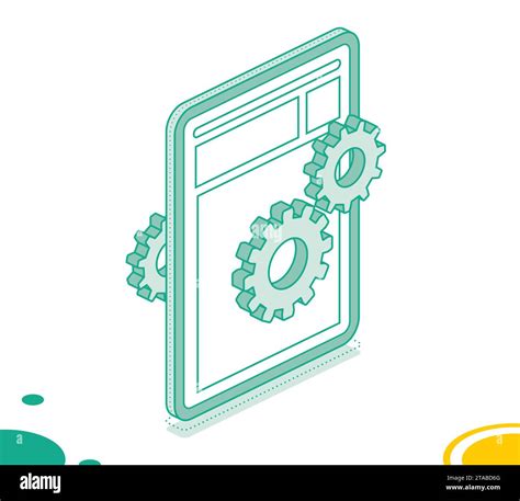 Isometric Concept With Tablet Pc And Gearwheel Application Settings Setup Icon Vector